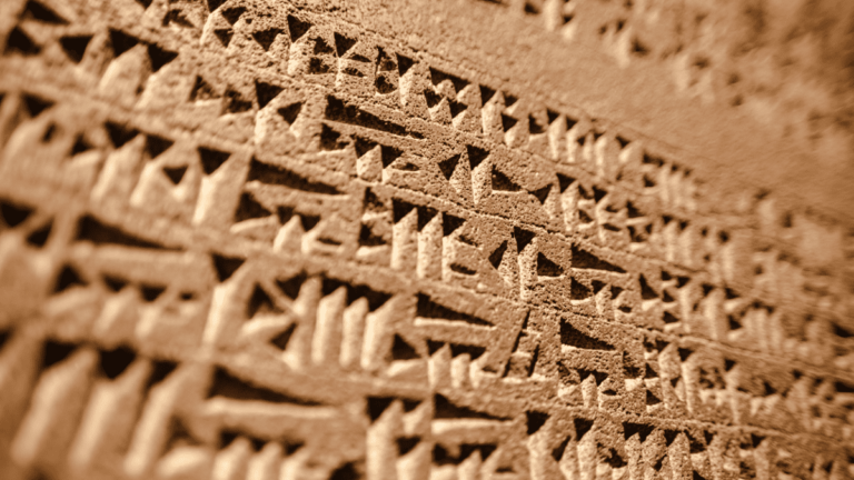 Escritas cuneiformes de idiomas antigos como acádio e sumério ...